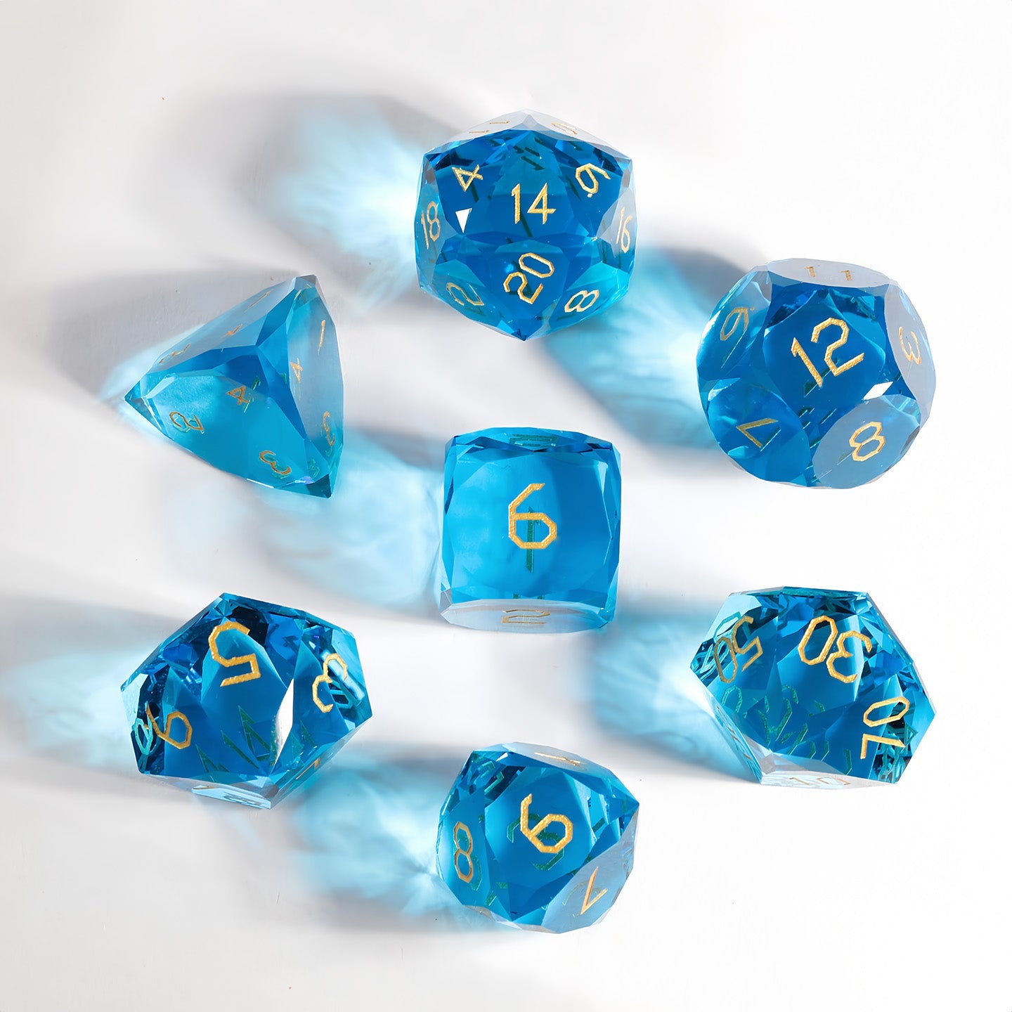 Sea Blue Crystal Diamond-Cut Dice Set | 7-Piece Gemstone D&D Dice ...